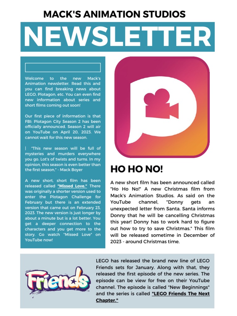 Macks Animation Studios Newsletter | PDF