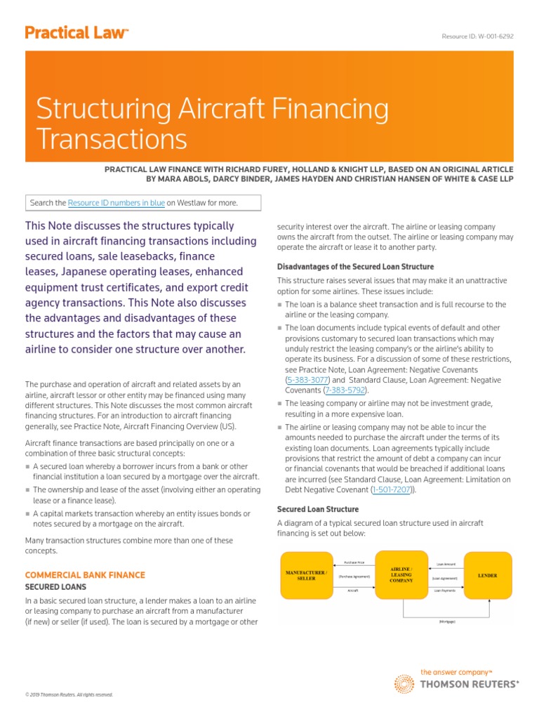 Structuring Aircraft Financing Transactions w0016292 | PDF | Loans | Lease