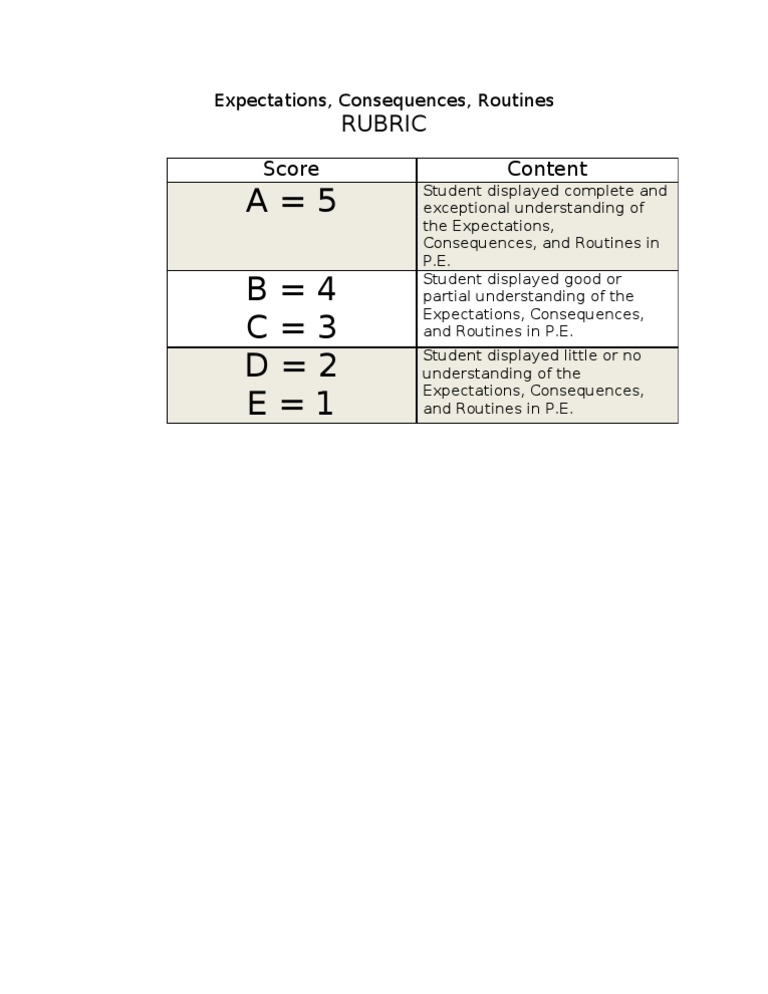 P.E. Expectations and Routines Rubric | PDF
