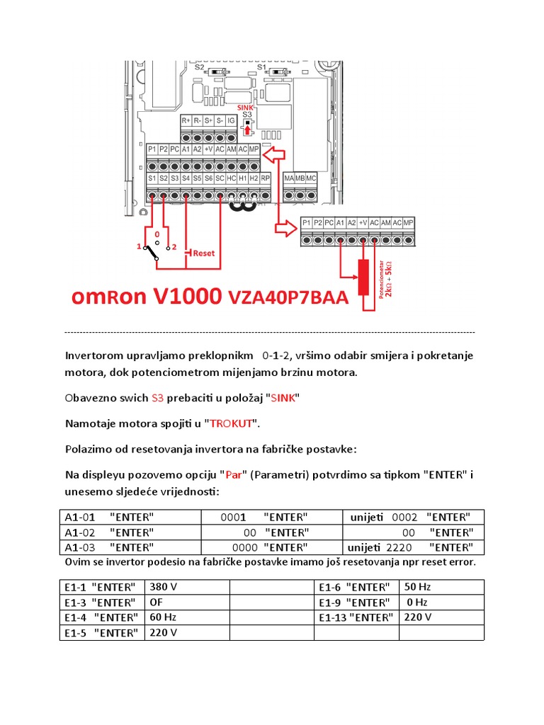 Omron V1000 Podešavanja Za MOTOR PASPUL 4AP71-4 | PDF