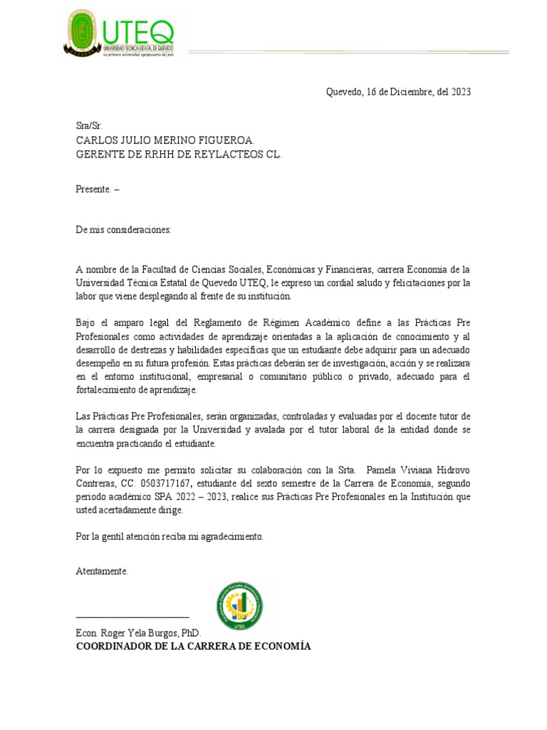 01 MODELO Oficio Al Representante de La Empresa | PDF