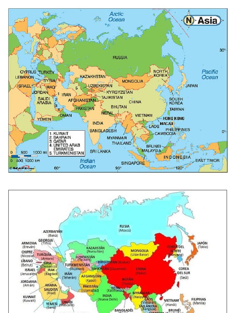 Mapas de Asia en Inglés y Español | PDF
