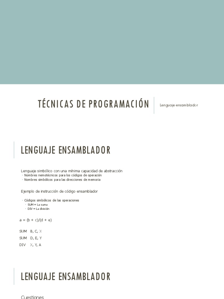 Lenguaje Ensamblador (Resumen) | PDF | Lenguaje ensamblador | División (Matemáticas)