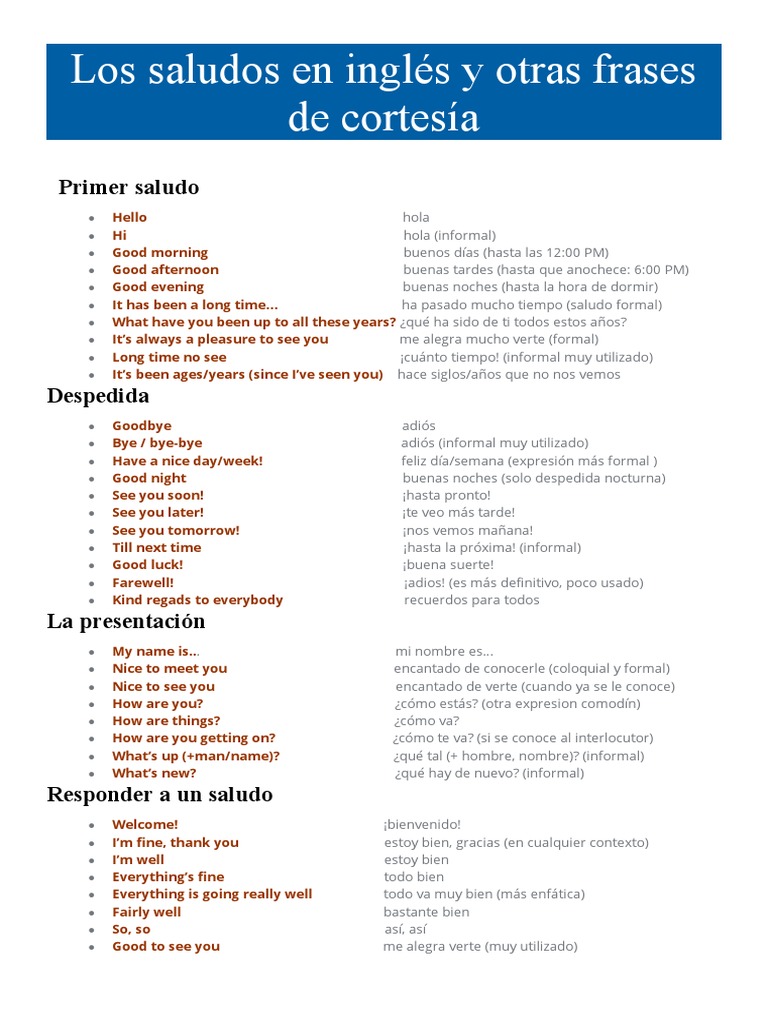 Los Saludos en Inglés y Otras Frases de Cortesía | PDF | Música grabada