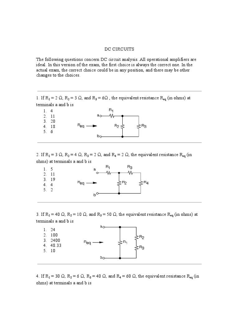 DC and AC Circuit Analysis Exam | PDF | Volt | Electrical Impedance