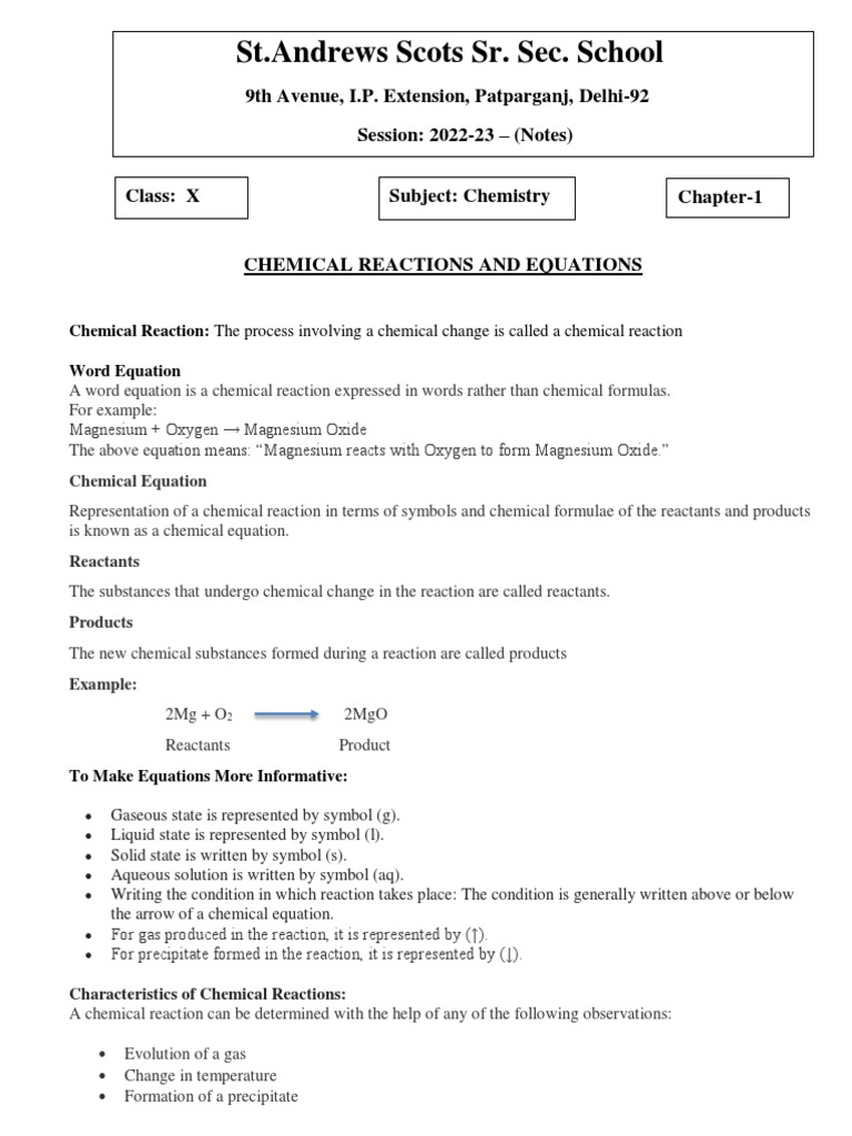 Chemistry - Ch-1 Notes | PDF | Redox | Chemical Reactions