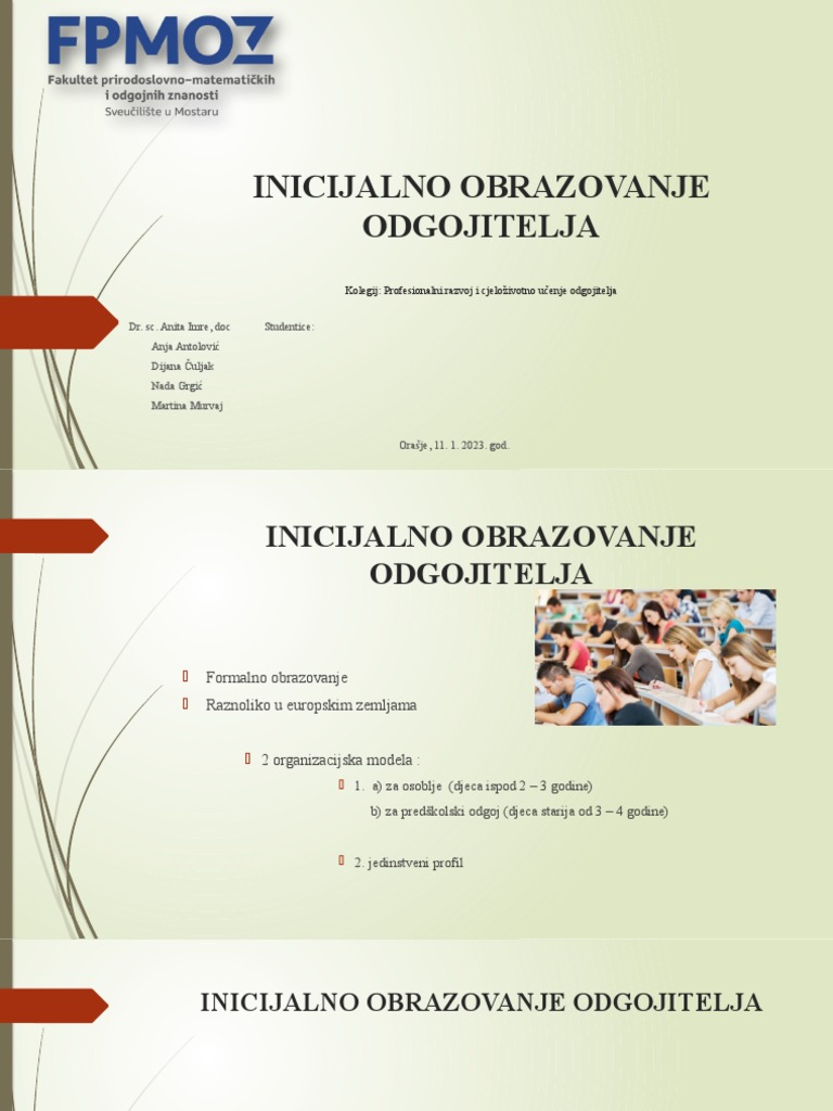 Inicijalno Obrazovanje Odgojitelja | PDF