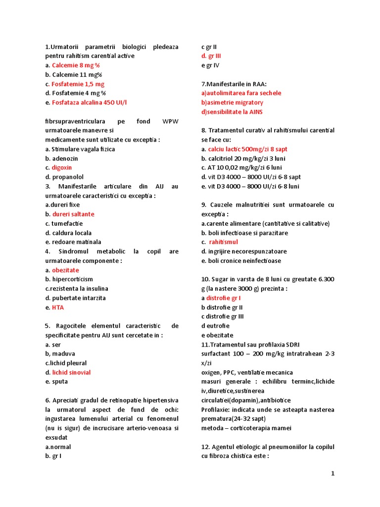 Grila Finala Pediatrie 2 | PDF