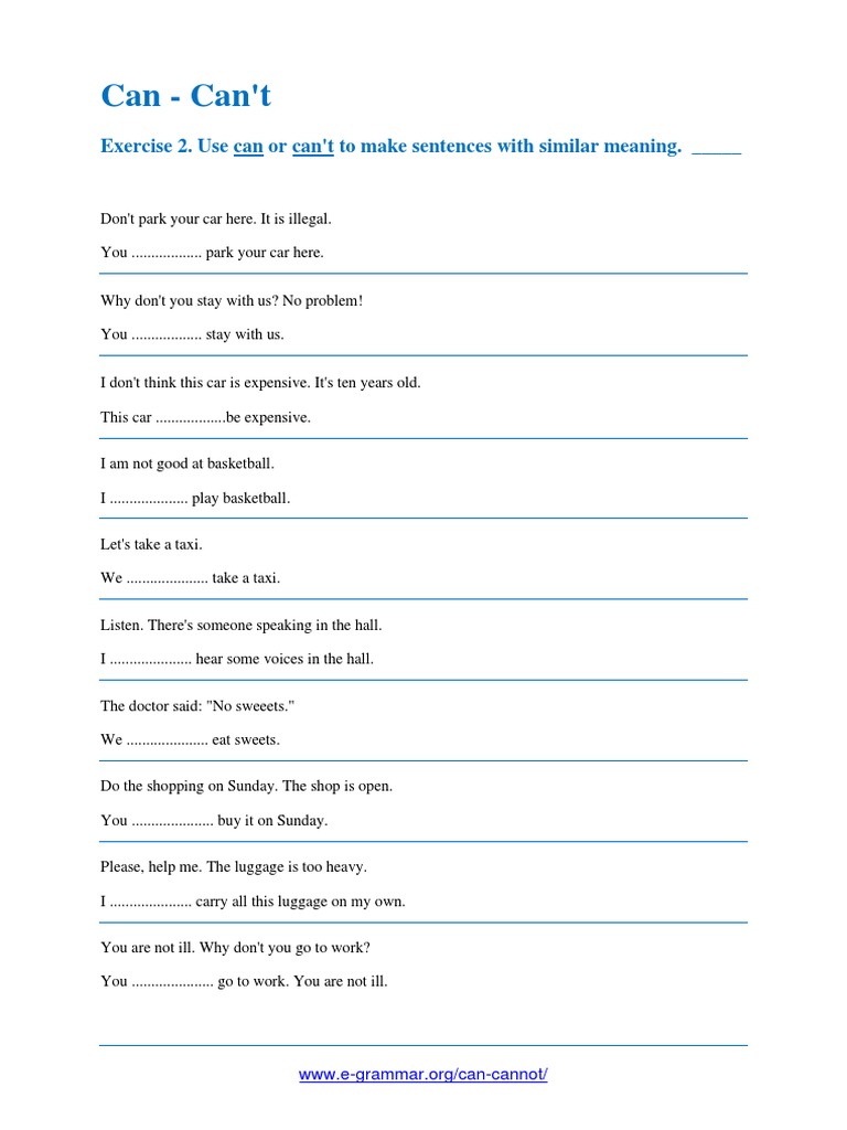 Can Cannot Exercise 2 | PDF