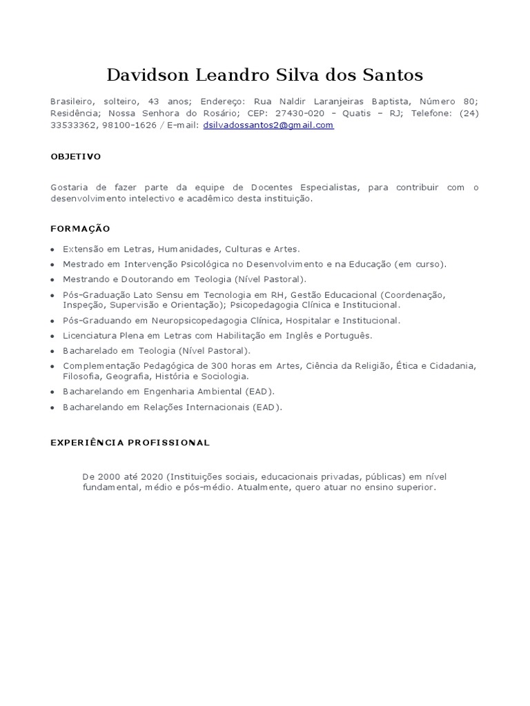 CV DAVIDSON - Professor Universitário | PDF