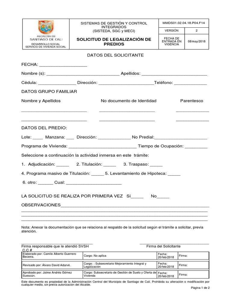 Formato Solicitud Legalización de Predios | PDF