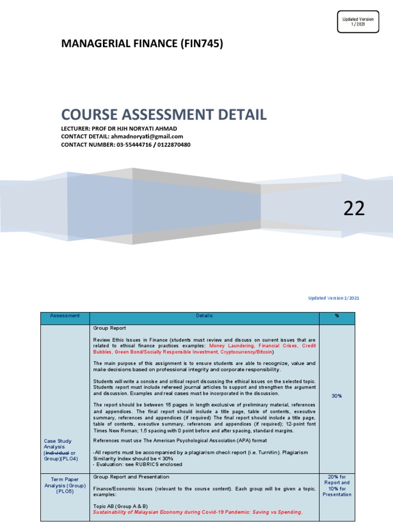 03 FIN745 Assessment Detail | PDF | American Psychological Association | Turnitin