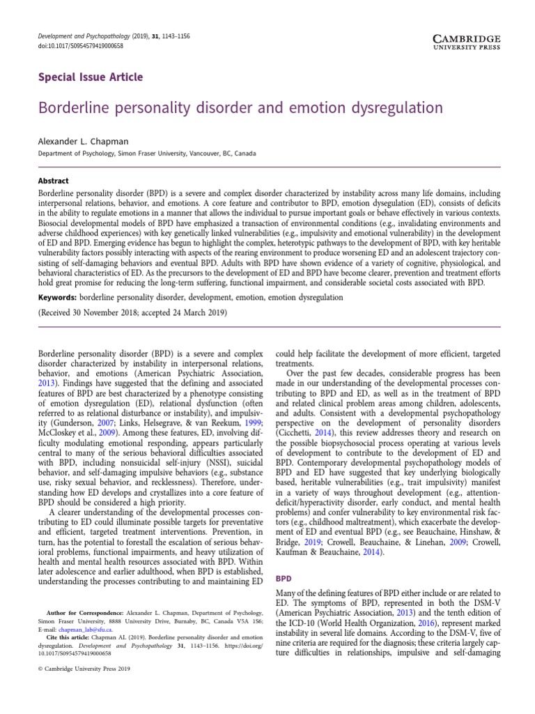 Borderline Personality Disorder and Emotion Dysregulation | PDF ...