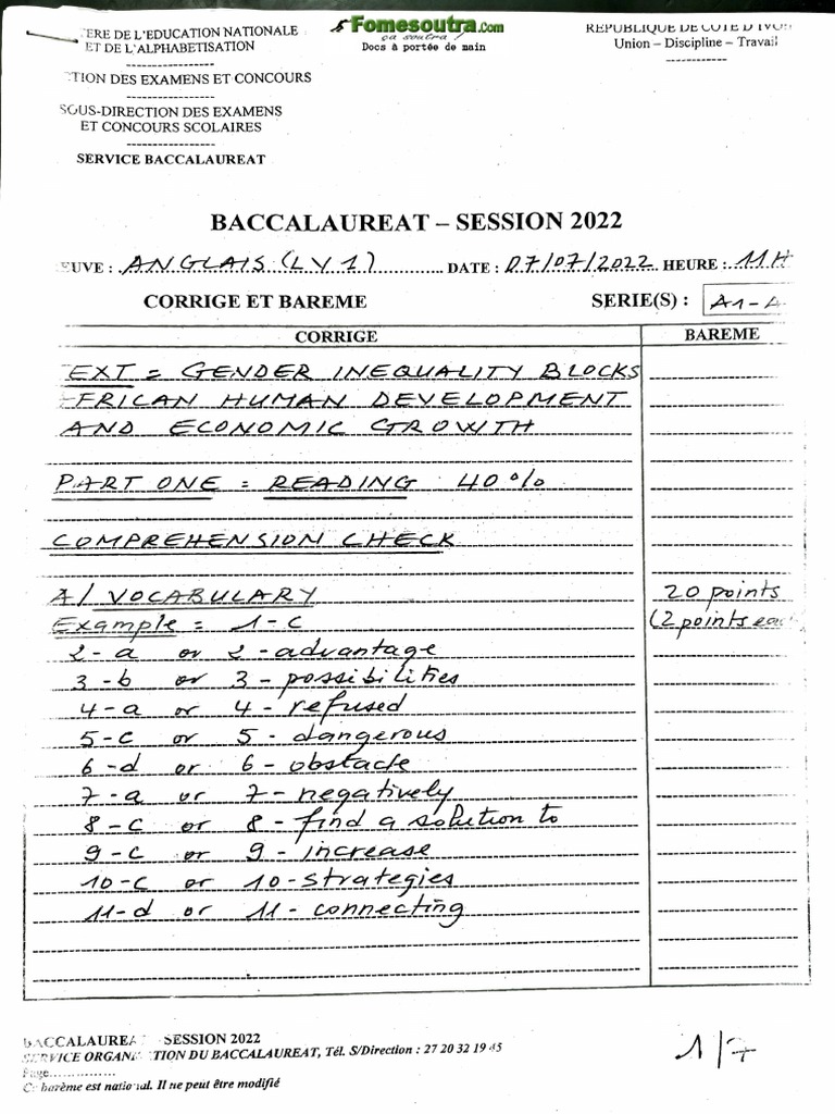BAC 2022 LV1 Anglais Corrigé Et Barème | PDF