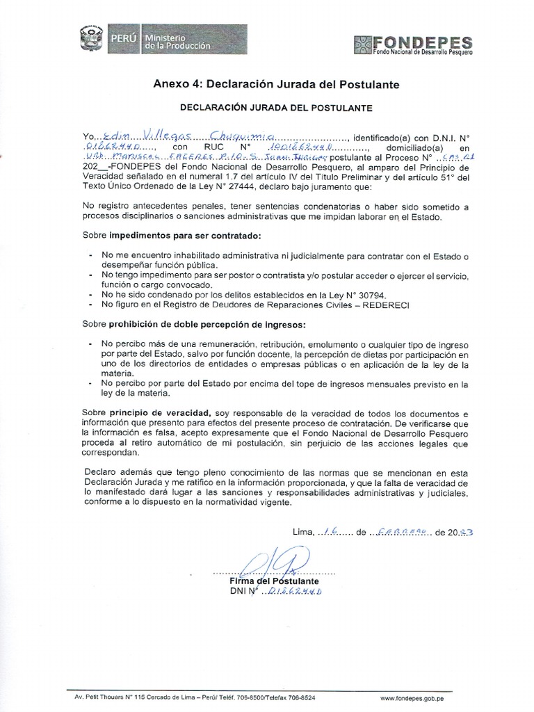 Anexo 4 Declaracion Jurada | PDF