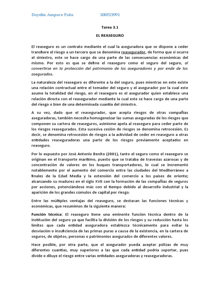 Tarea 2 Elementos Operativos de Los Seguros | PDF | Reaseguro | Seguro