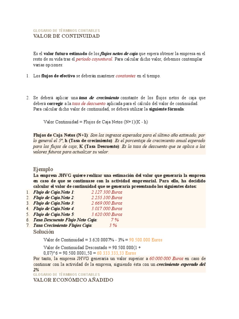 Glosario de Términos Contables - Vea - Valor de Continuidad | PDF ...