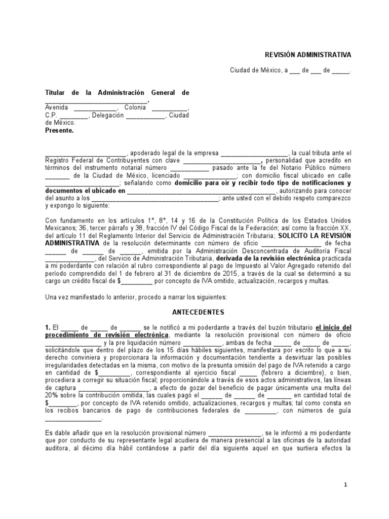 Solicitud de Revisión Administrativa IVA | PDF | Impuestos | Auditoría