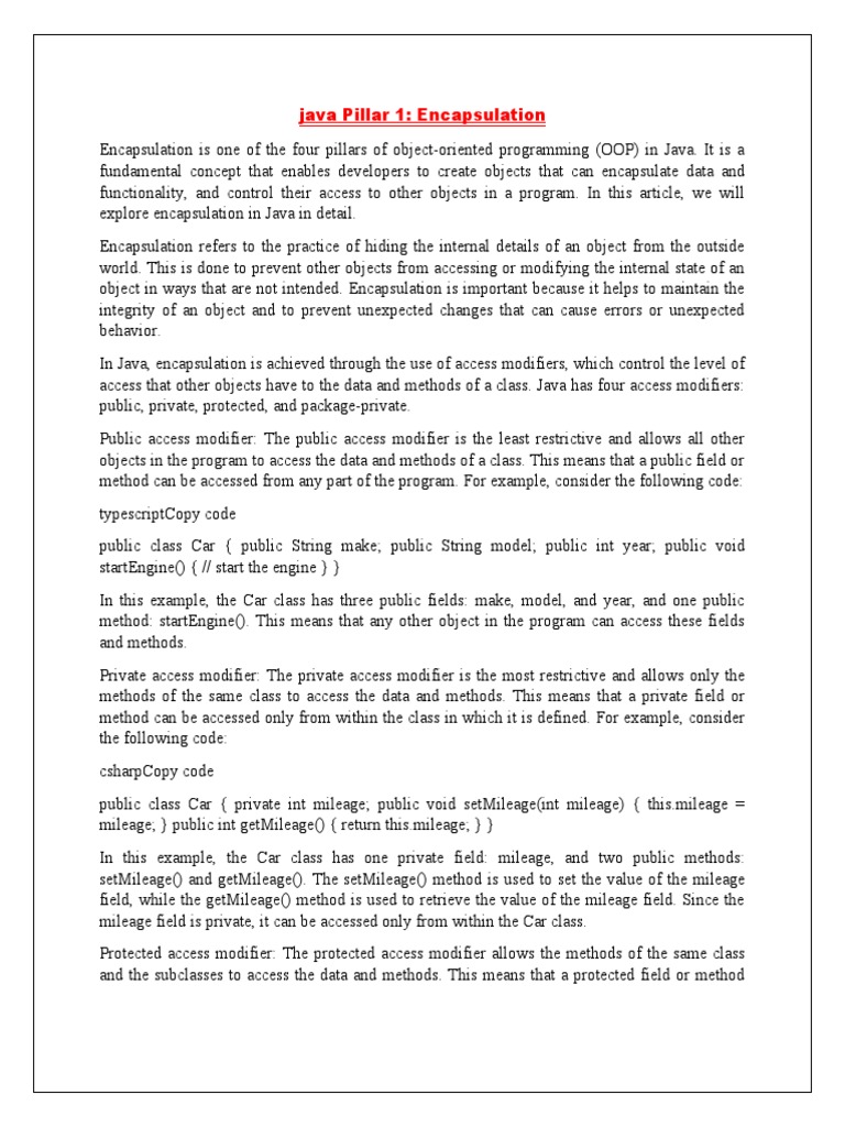 Java Pillar 1 Encapsulation | Download Free PDF | Method (Computer Programming) | Class ...