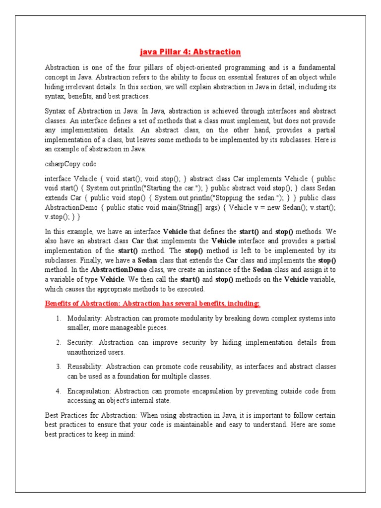 Java Pillar 4 Abstraction Pdf Class Computer Programming Method Computer Programming