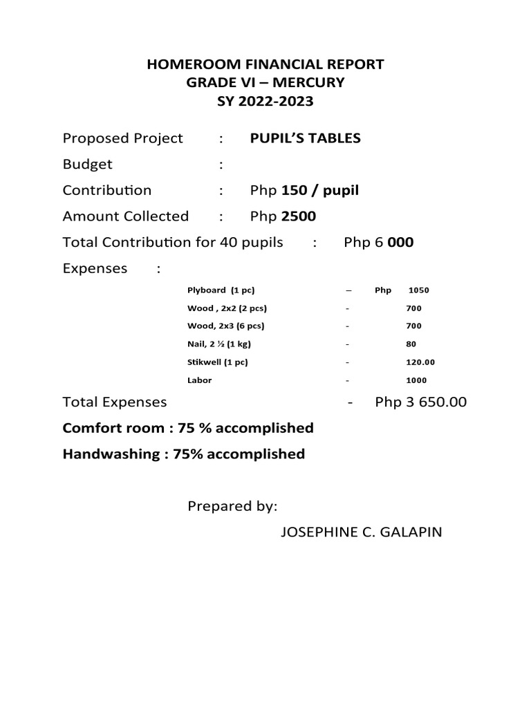Homeroom Financial Report | PDF