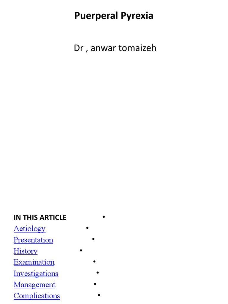 Puerperal Pyrexia | PDF | Sepsis | Postpartum Period
