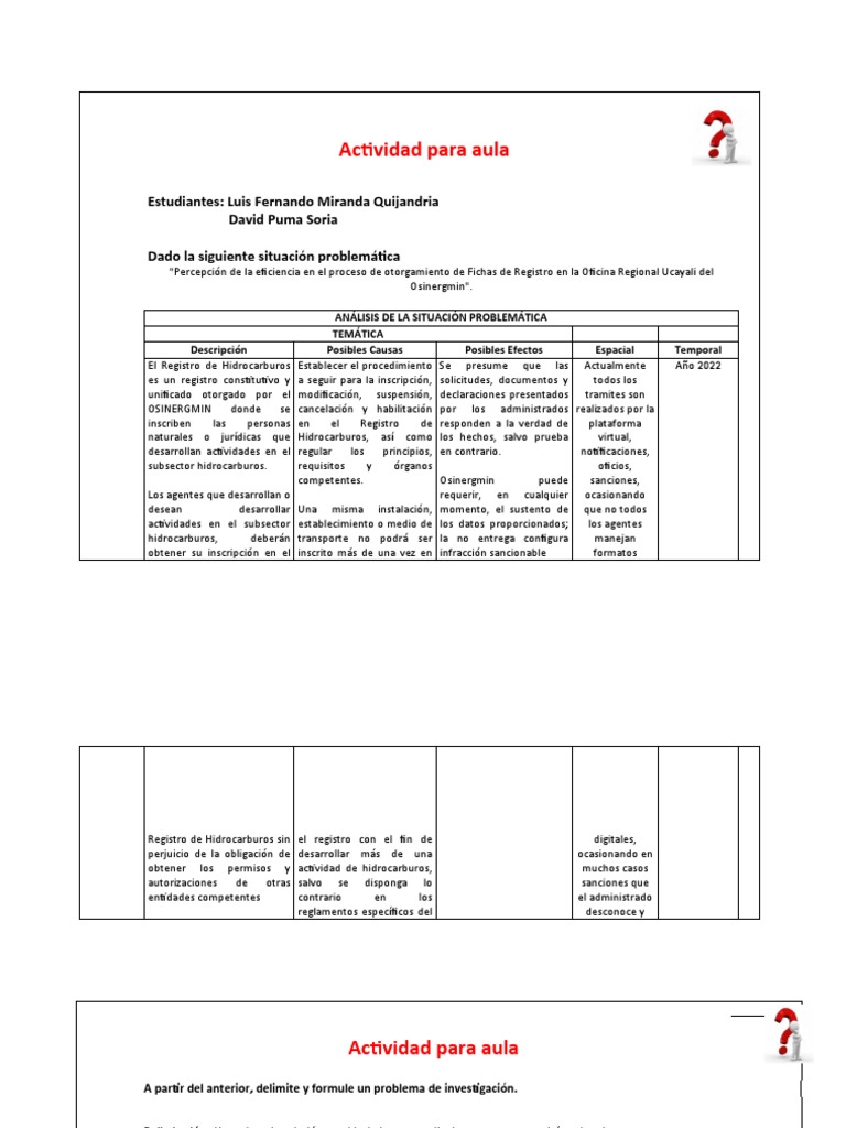 MATRIZ DE PROBLEMA - Fernando Miranda - David Puma | PDF