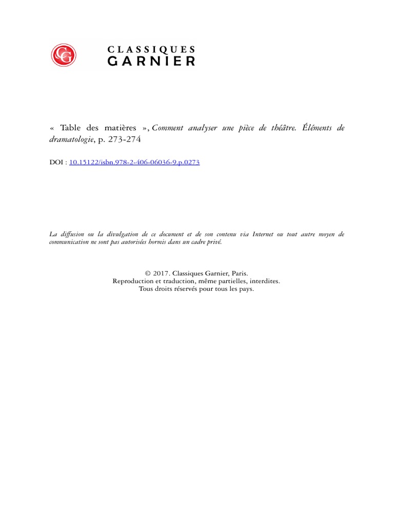 Comment Analyser Une Piece de Theatre Elements de Dramatologie Table ...
