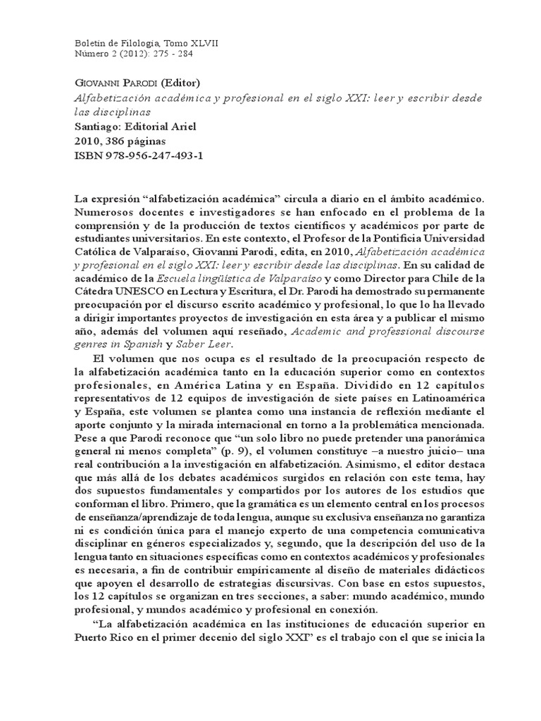 Giovanni Parodi Editor Alfabetizacion Academica y | PDF | Literatura ...