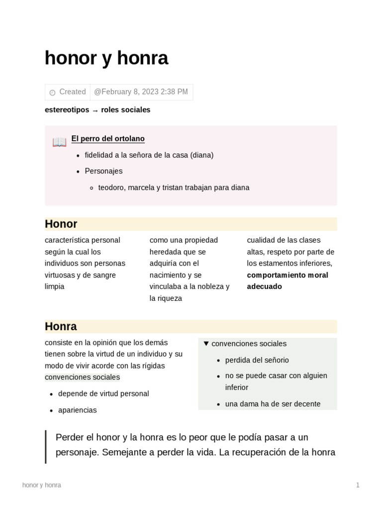 Diferencias entre honor y honra | PDF