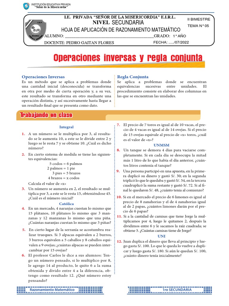 04 Operaciones Inversas y Regla Conjunta | PDF