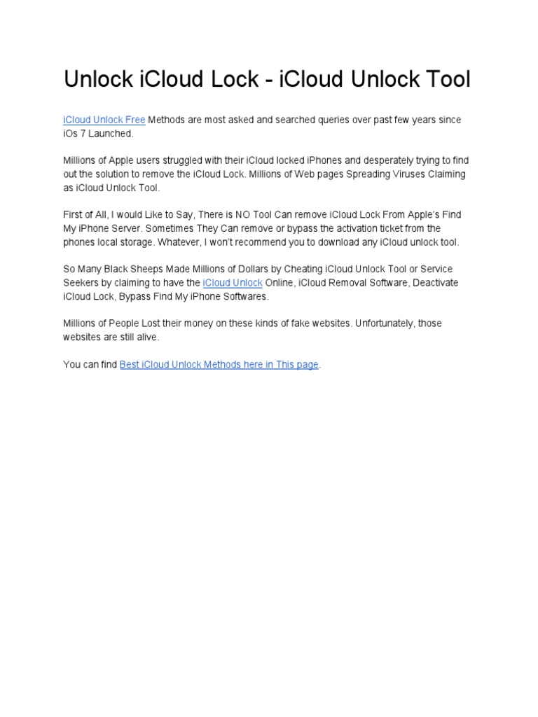 Unlock ICloud Lock ICloud Unlock Tool | PDF