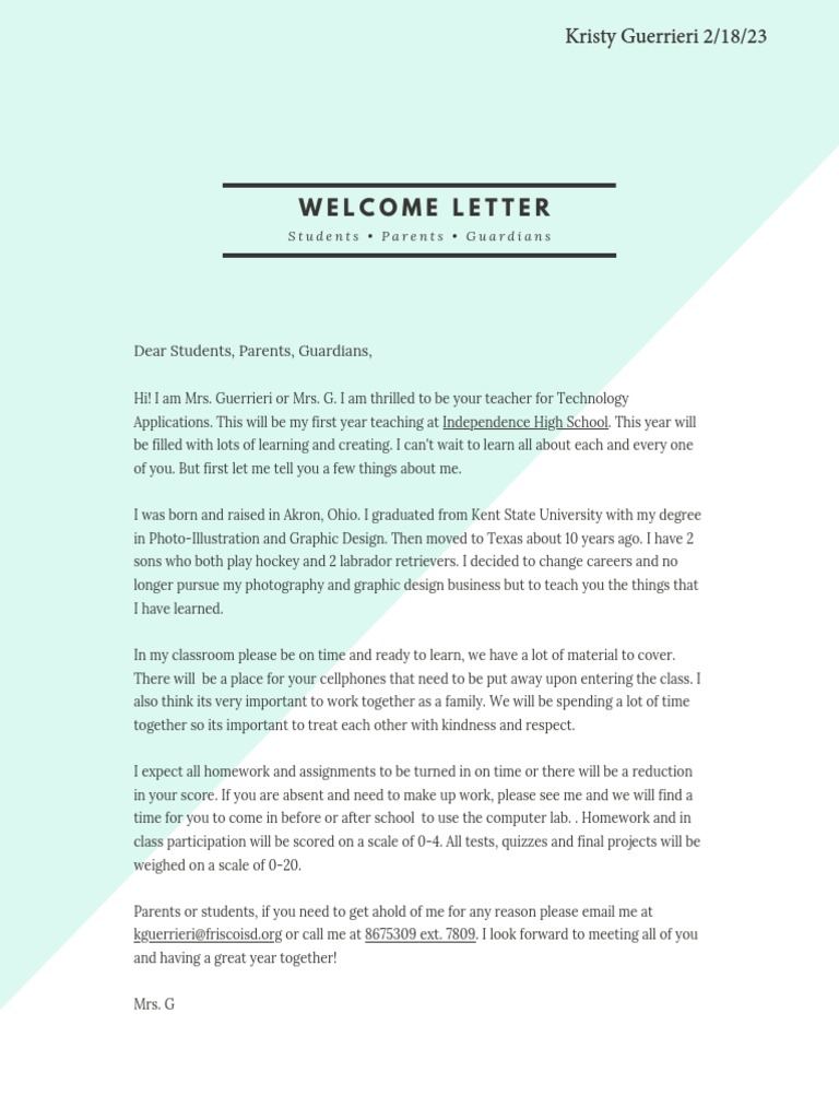 Welcome Letter | PDF