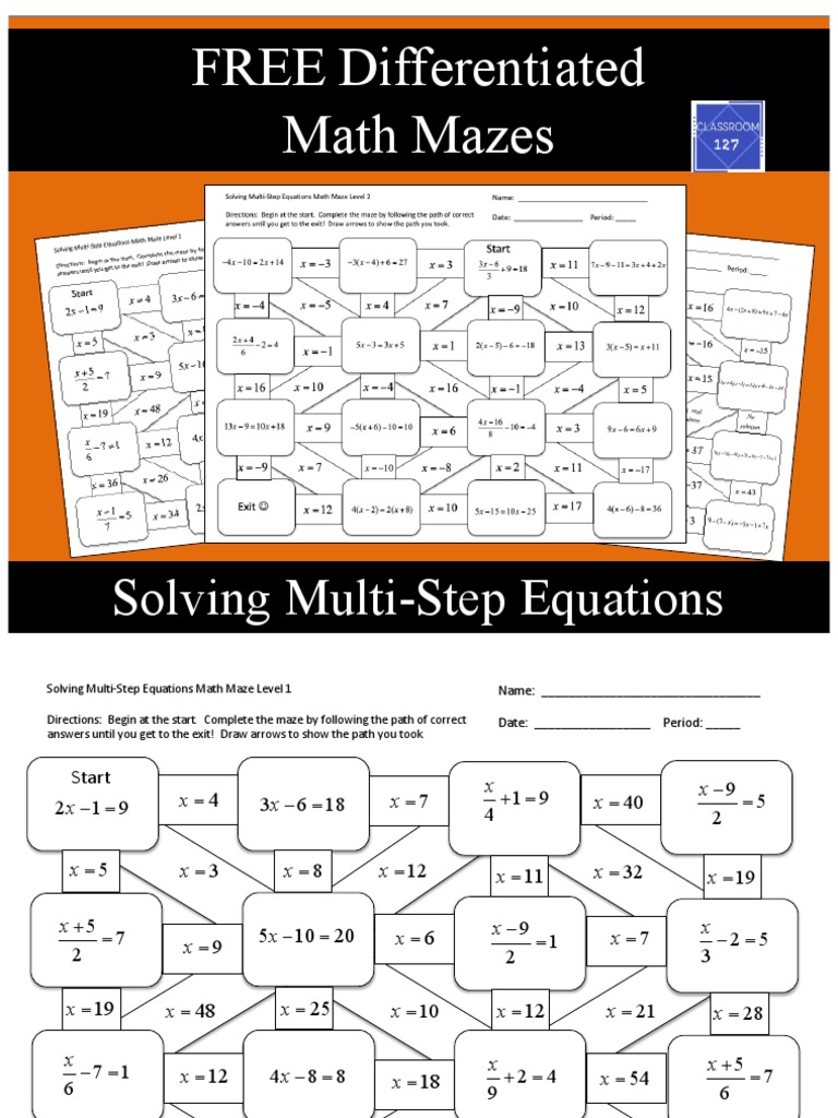 FREE Differentiated Math Mazes: Solving Multi-Step Equations | PDF | Equations | Mathematical ...
