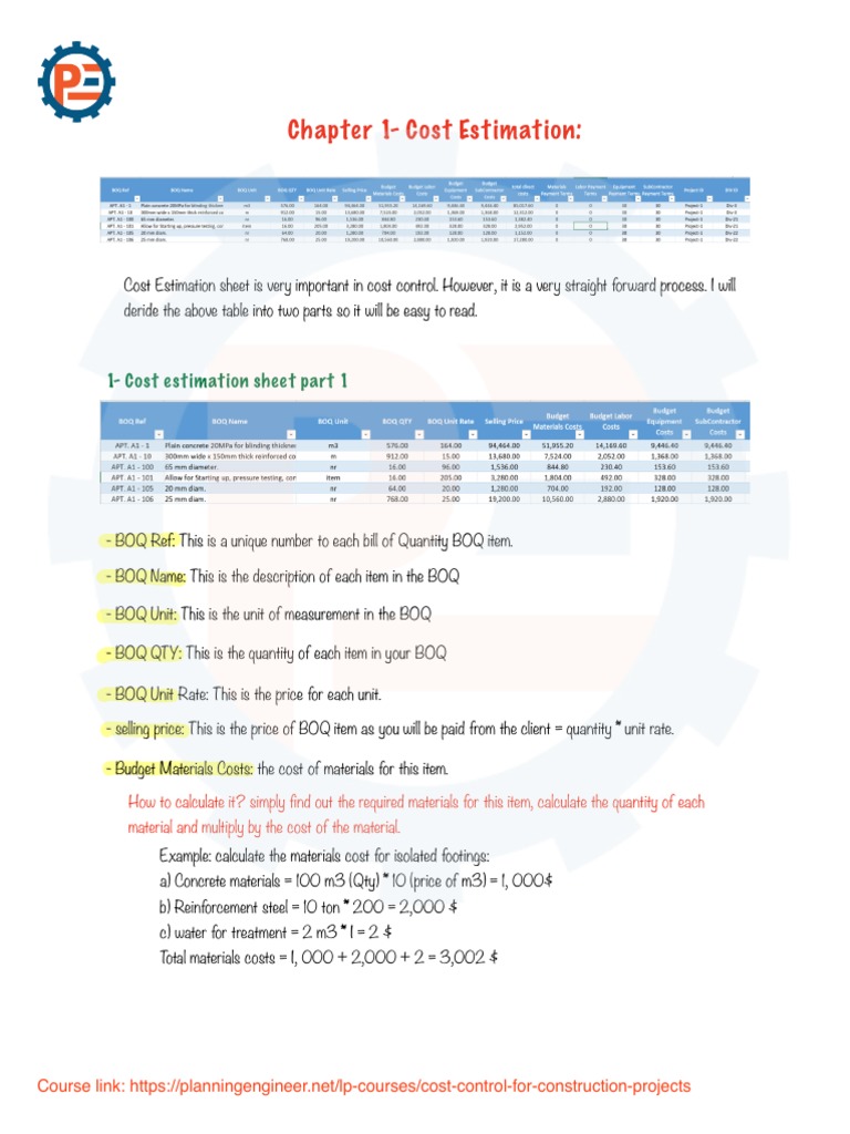Chapter 1 Cost Estimation - 1 | PDF | Concrete | Cost