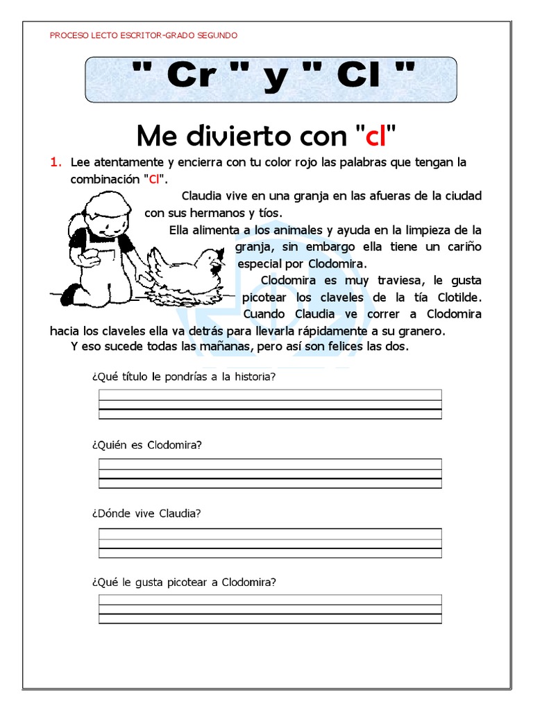 Actividades de lectoescritura con cr y cl | PDF | Hogar, jardinería y ...