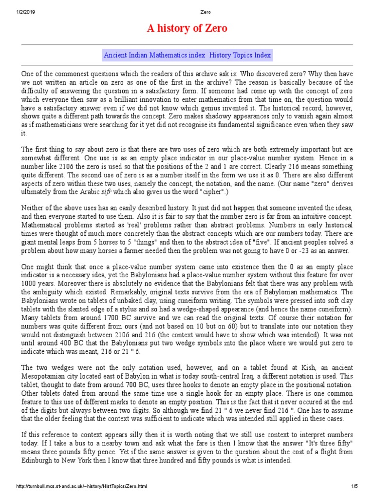 History and Origins of Zero | PDF | Numbers | Mathematics
