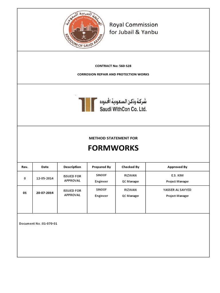 Method Statement For Formworks - Rev 01 | PDF | Concrete | Personal ...