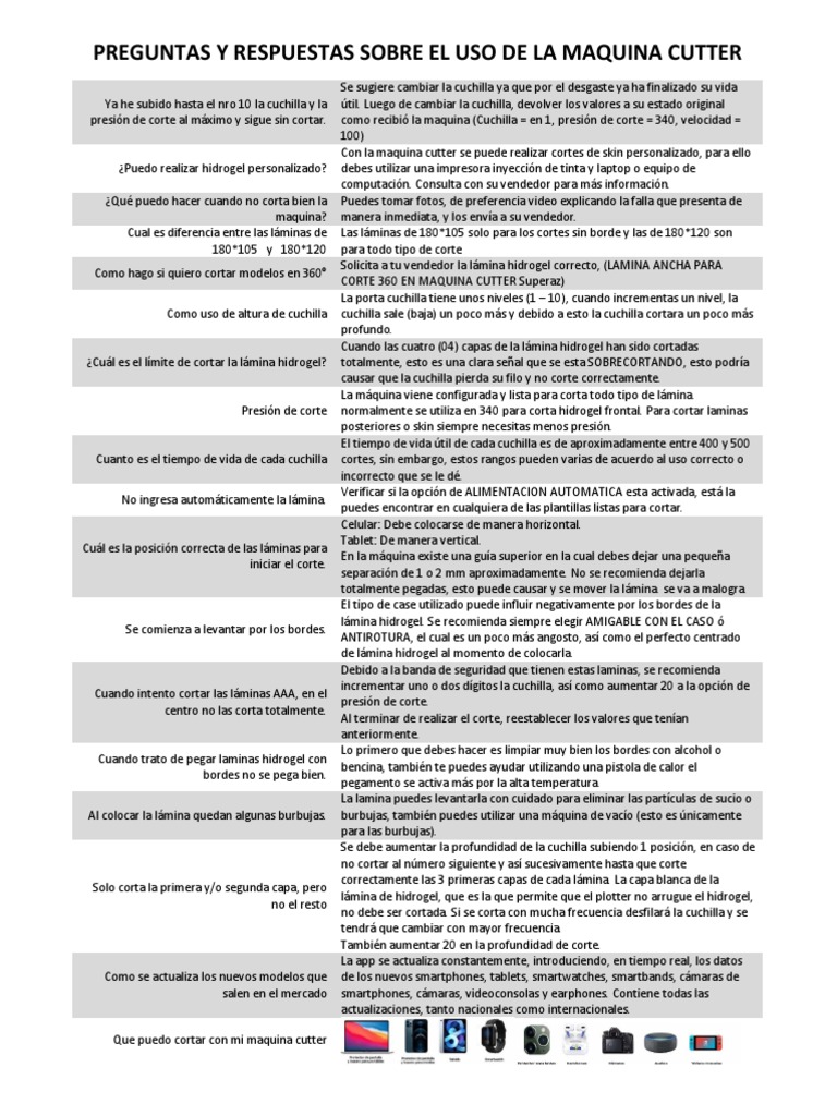 Preguntas y Respuestas Sobre El Uso de La Maquina Cutter | PDF