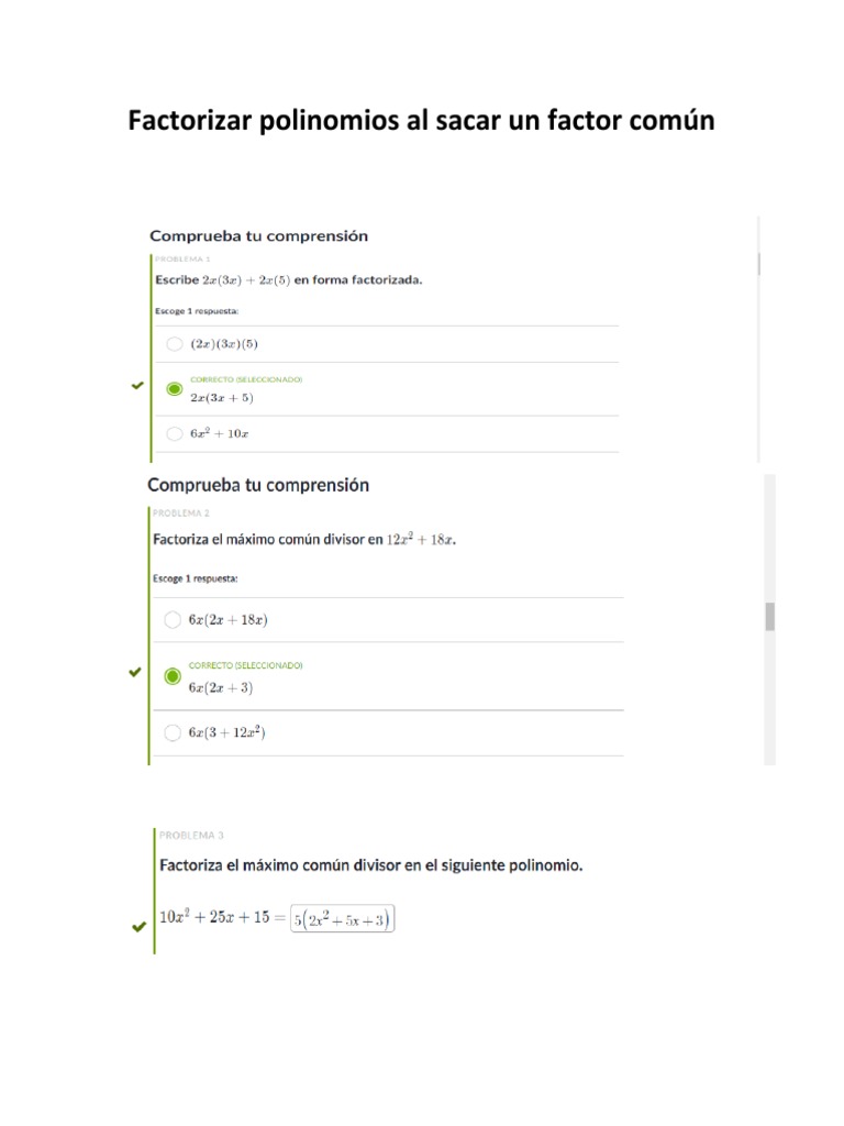 Factorizar Polinomios Al Sacar Un Factor Común | PDF
