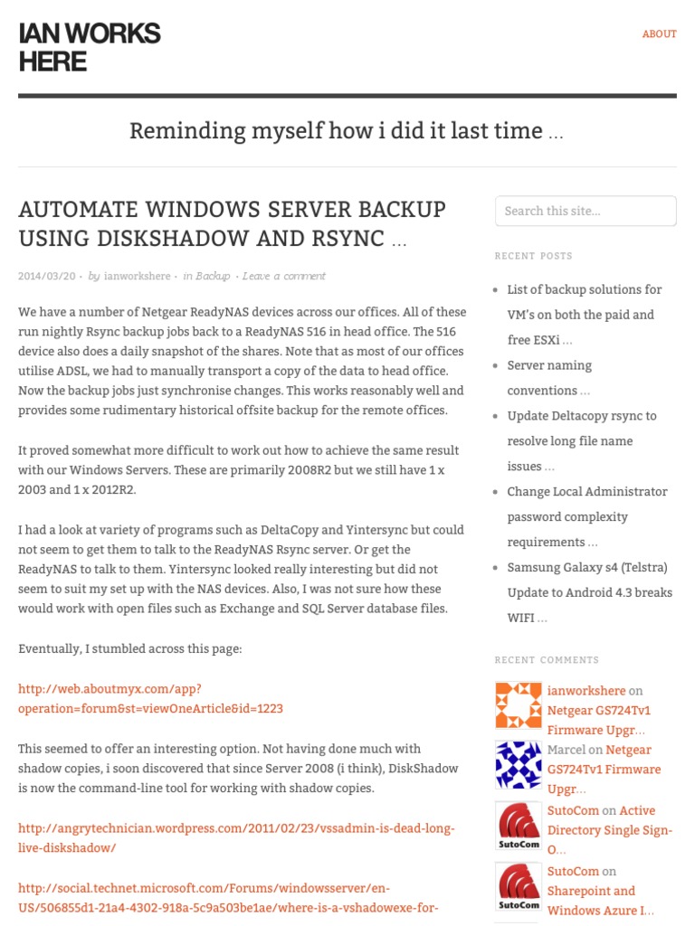 Automate Windows Server Backup Using Diskshadow and Rsync | PDF ...