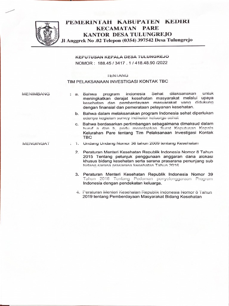 Sk:Surat Tugas Kader IK TBC | PDF