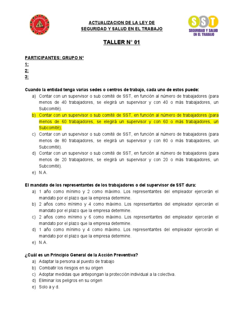 Taller Practico 1 Act. SST | PDF