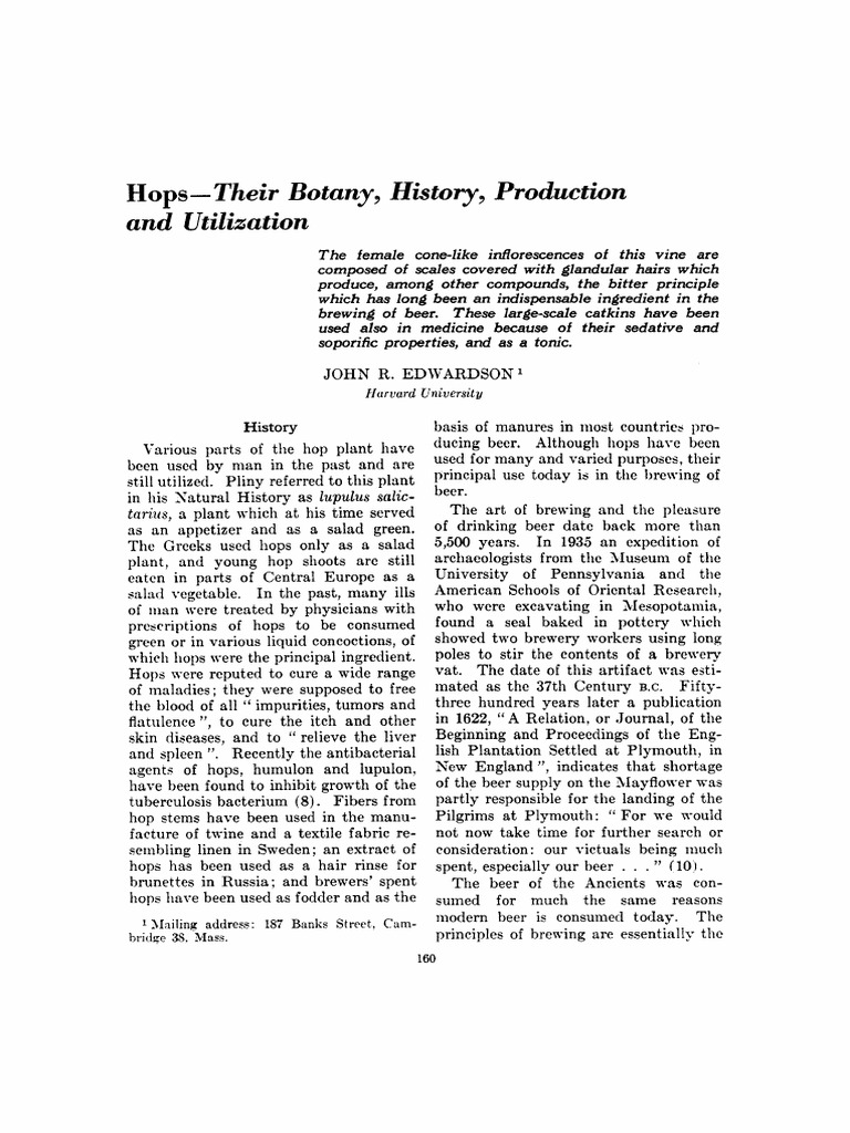 Hops-Their Botany, History, Production and Utilization | PDF | Hops | Beer