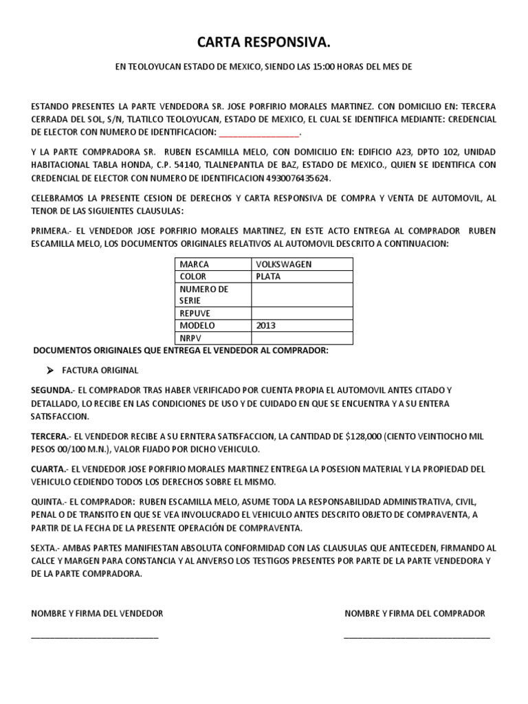 Carta Responsiva | PDF
