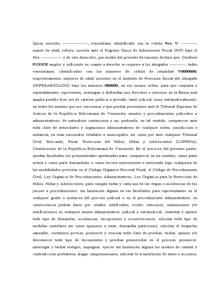 FORMATO DE PODER Representacion | PDF | Judicaturas | Ley Pública