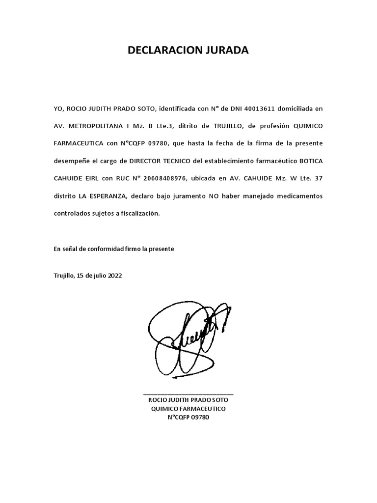 DECLARACION JURADA Renuncia | PDF