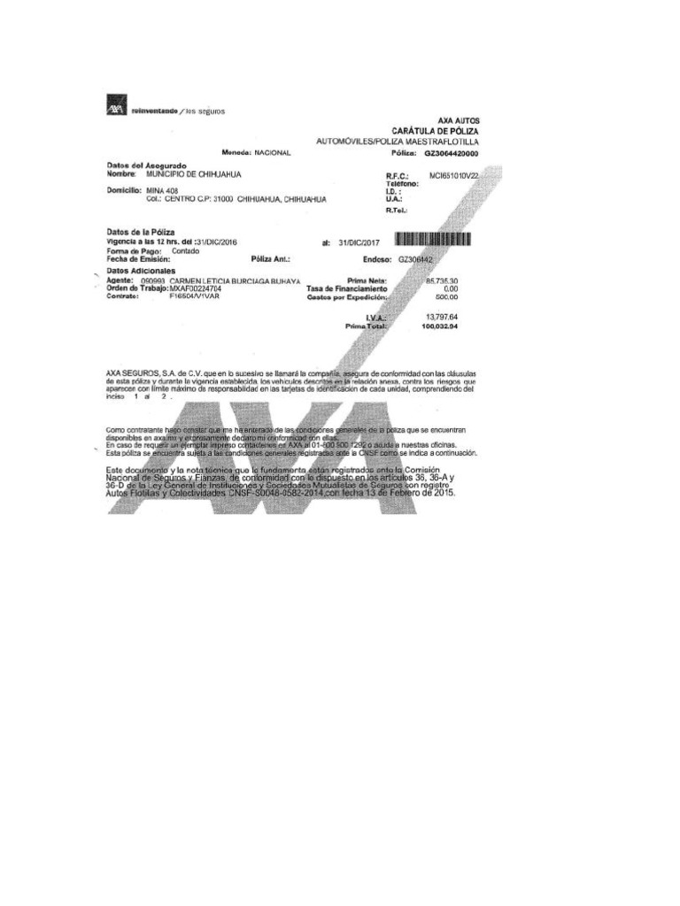 Caratula Seguro Axa | PDF