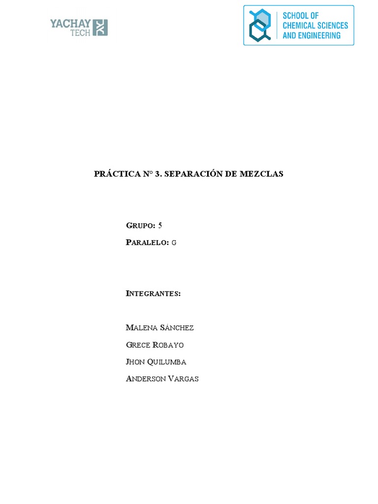 Post Laboratorio Práctica N 3 Separación De Mezclas 3 1 Descargar
