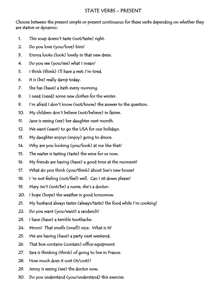 Stative Verbs Or Dynamic Verbs 59915 Pdf
